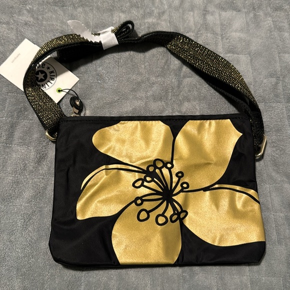 Kipling | Bags | Nwt Kipling Small Purse Black Gold Flower Zipper ...